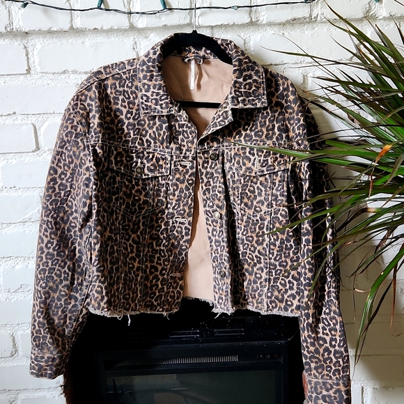 Free People | Jackets & Coats | Free People Cheetah Animal Print Denim ...